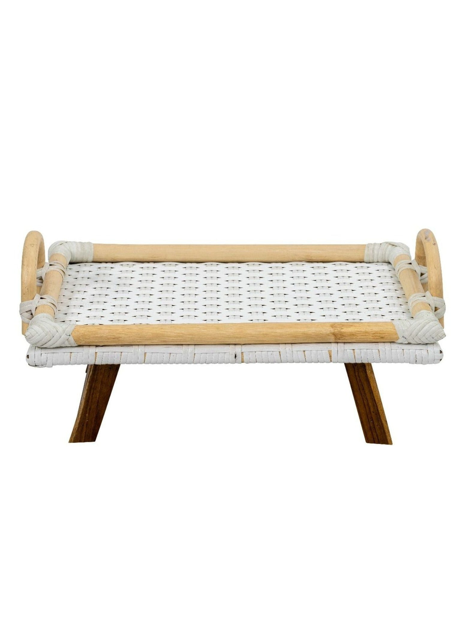 Soassy Rattan Breakfast Tray With Folding Teak Legs - White – Fairy ...